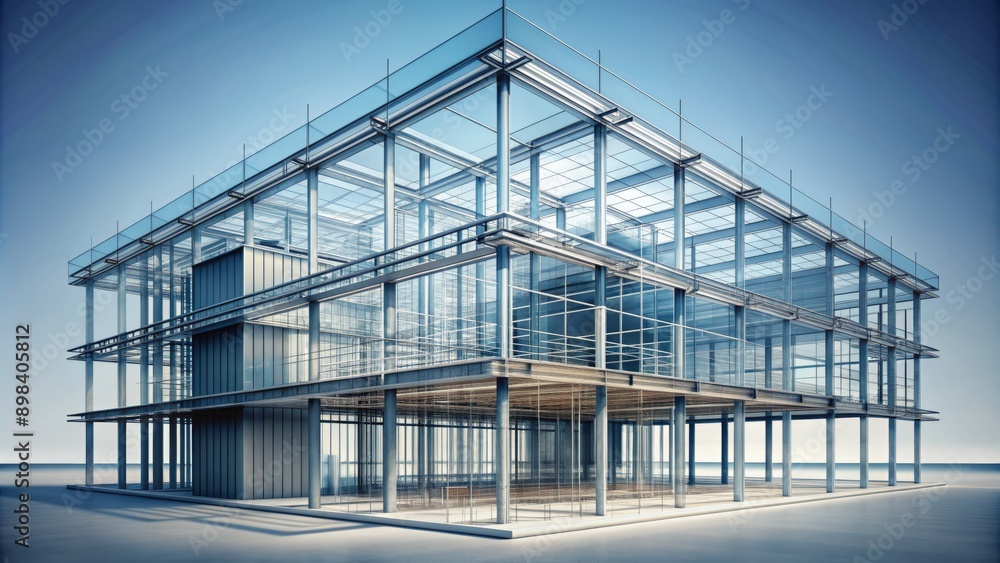 Detailed wireframe illustration of a modern building's skeletal ...
