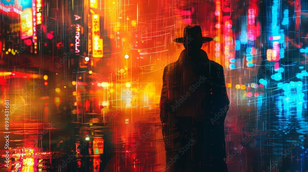 Neon Noir Detective: Vibrant High-Resolution Cityscape Abstract. A ...
