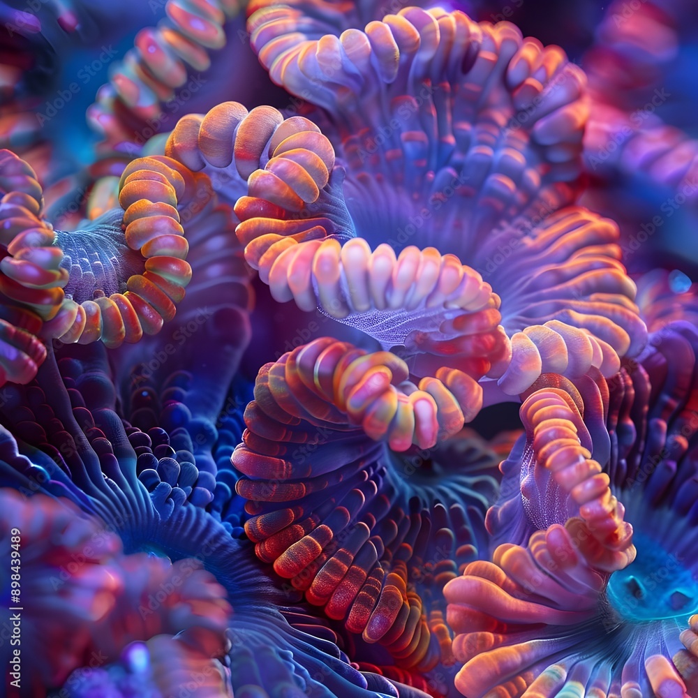 High-resolution image of coral polyps in a marine environment ...