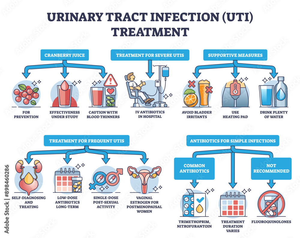 Urinary tract infection or UTI treatment for bladder illness outline ...