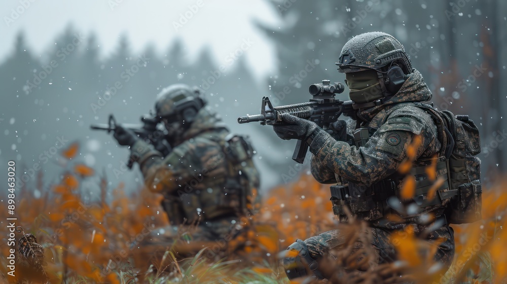 Military Personnel in Field Uniforms Aiming Guns During Training ...