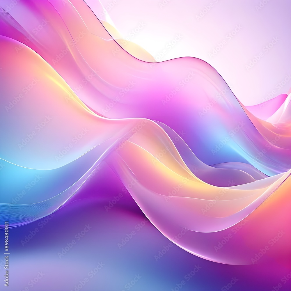 Abstract gradient tech background with waves and transparent shapes in ...