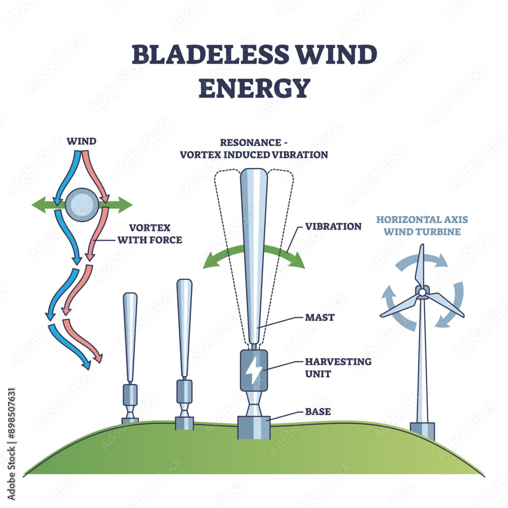 Bladeless wind energy with power from air flow vibration outline ...