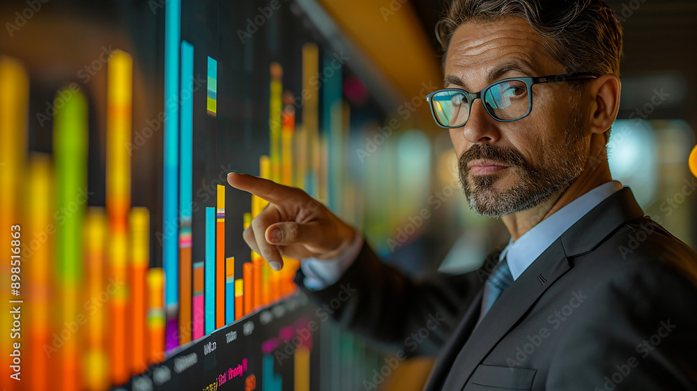 Presenter pointing at a chart, business conference, engaged audience ...