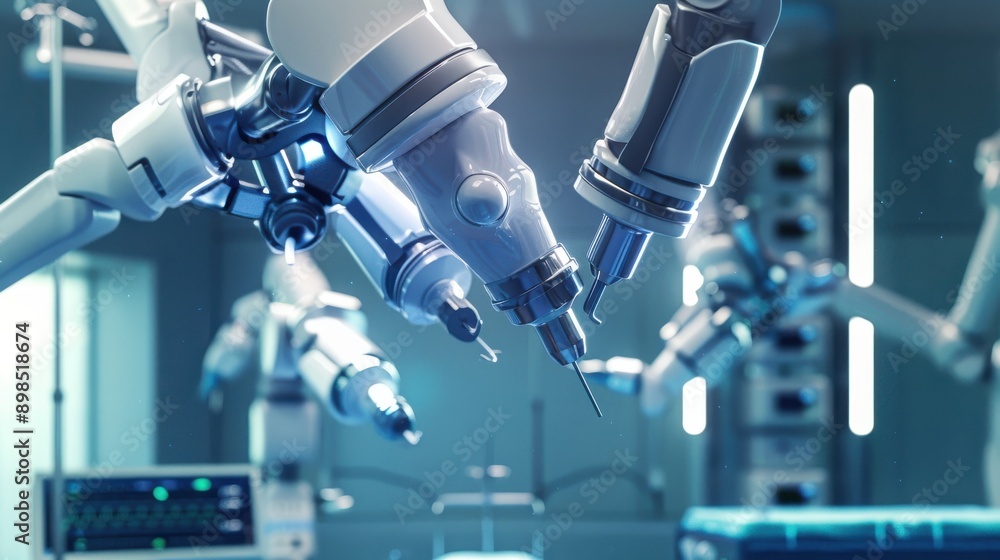 An image of a surgical team using robotic instruments to perform a ...