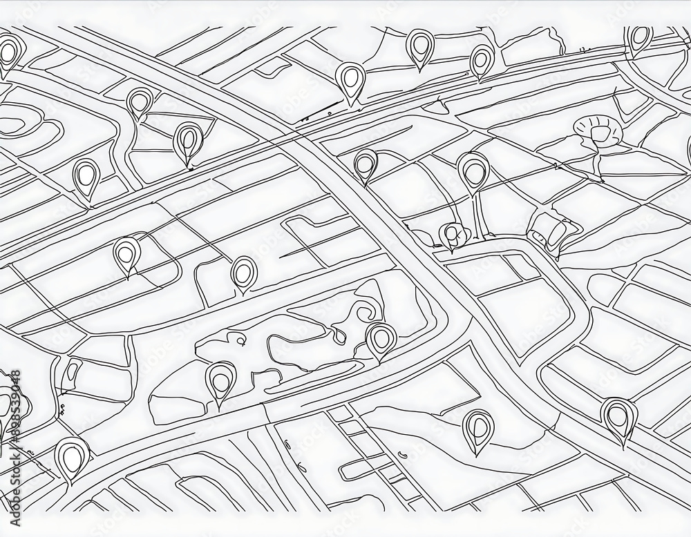 Continuous One-Line Travel Route Map- A seamless illustration of a ...