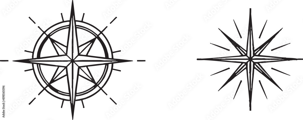 Isolated on white background, hand drawing of compass lines. Stock ...
