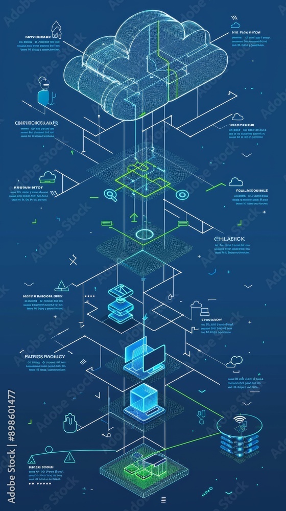 Stock-Illustration „Cloud architecture blueprint, layered diagram with ...
