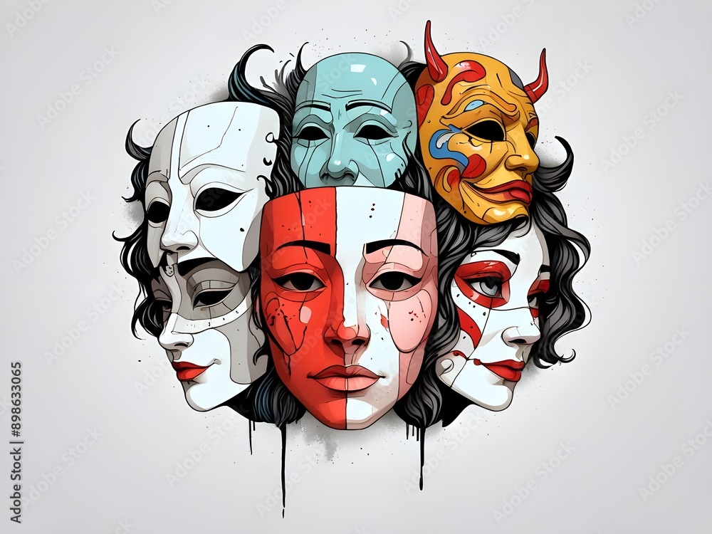 Conceptual art explores the duality of human emotions, using masks and ...
