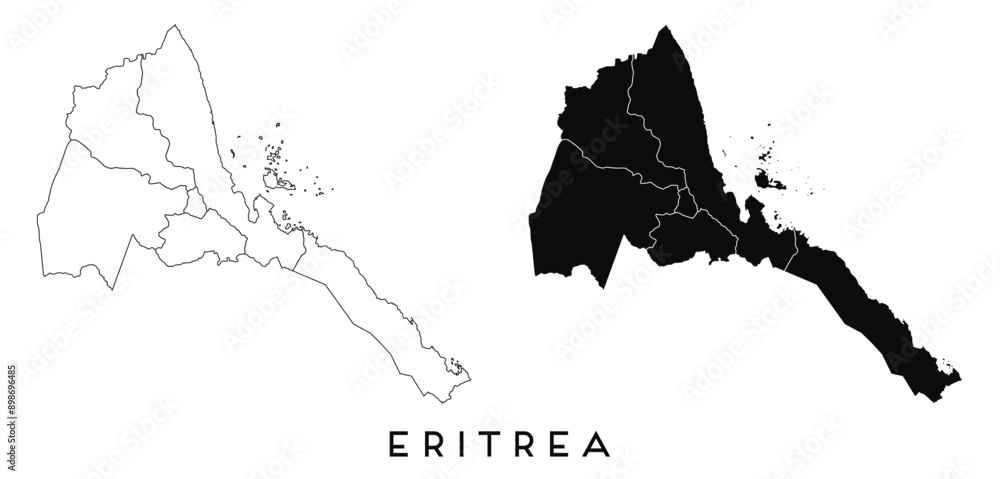 Eritrea Map Of Regions Districts Vector Black On White And Outline Stock Vector Adobe Stock