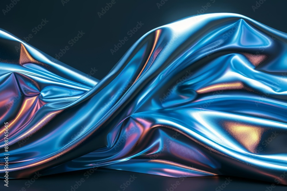 Abstract blue and silver fabric like waves flowing smoothly representing elegance and fluidity ...