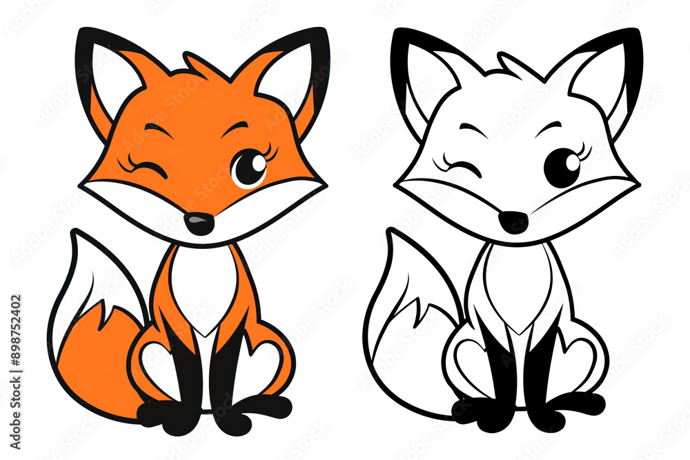 Cartoon animals, funny drawn fox with contour lines isolated on a ...