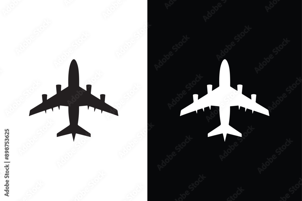 Airplane in the air. Vector isolated plane icon silhouette. Pictogram ...