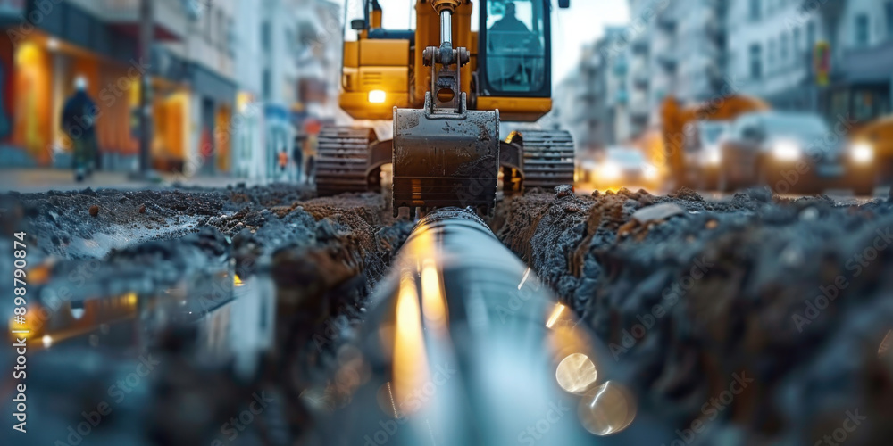 Engineers installing fiber optic cables underground for faster internet ...