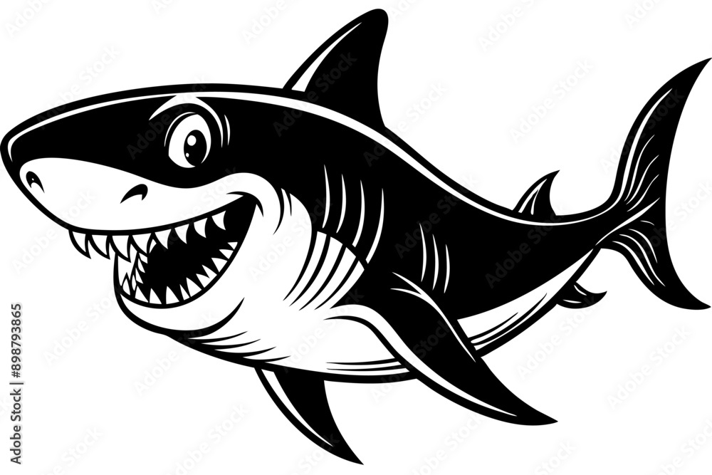 Funny Shark Vector Illustration, Cartoons, Clipart, and Line Art Design ...