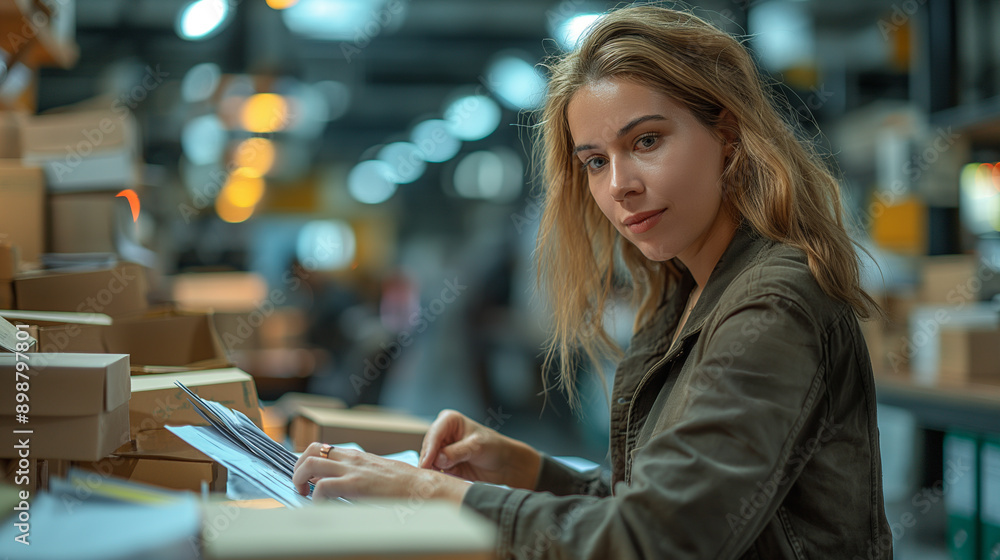 A telephoto angle photo of a secretary sorting through mail and ...