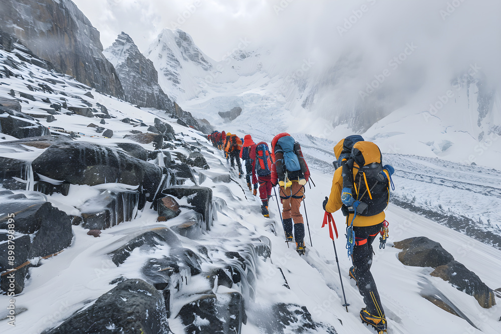 Team of Mountaineers Braving Intense Conditions to Conquer Snow-Capped ...