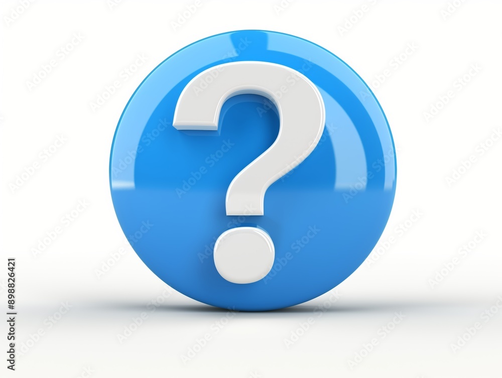 3d icon of question mark in blue circle with white background, glossy ...