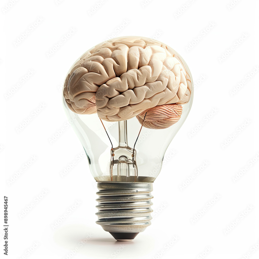 Idea bulb with brain isolated on white background innovative and ...