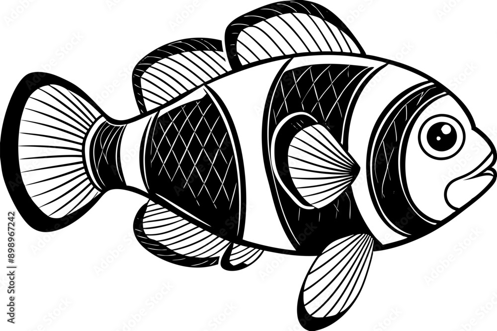 Funny Clownfish Vector Illustration Cartoon Clipart And Line Art Design ...