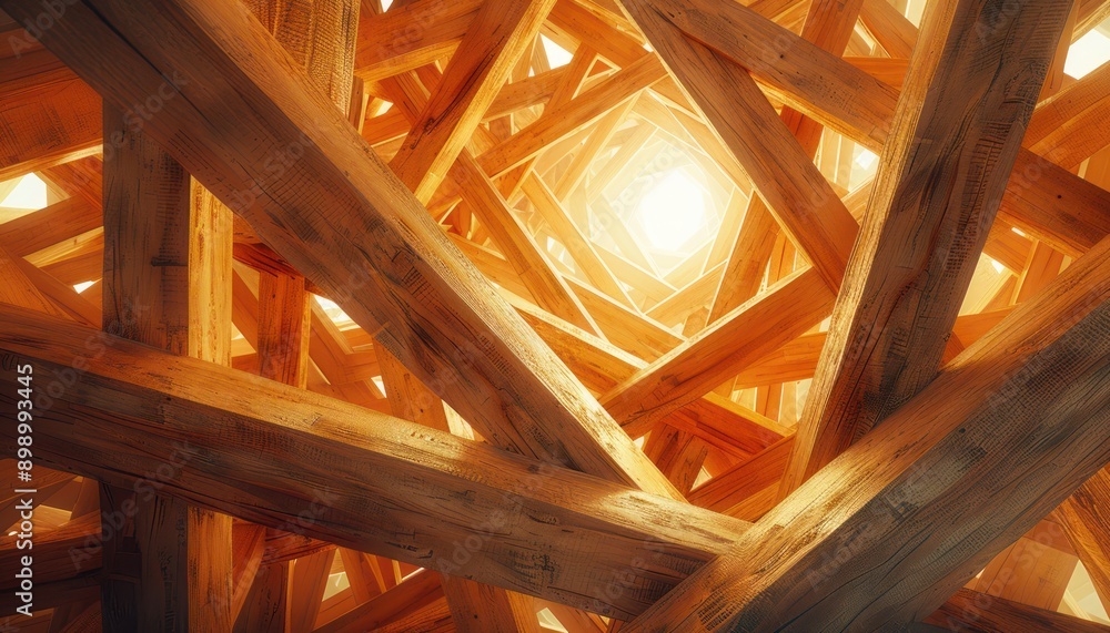 Intricate Timber Beam Roofing Framework Construction at Development Site, Sustainable Building ...