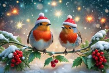 Christmas Robin Holly Branch Free Stock Photo - Public Domain Pictures