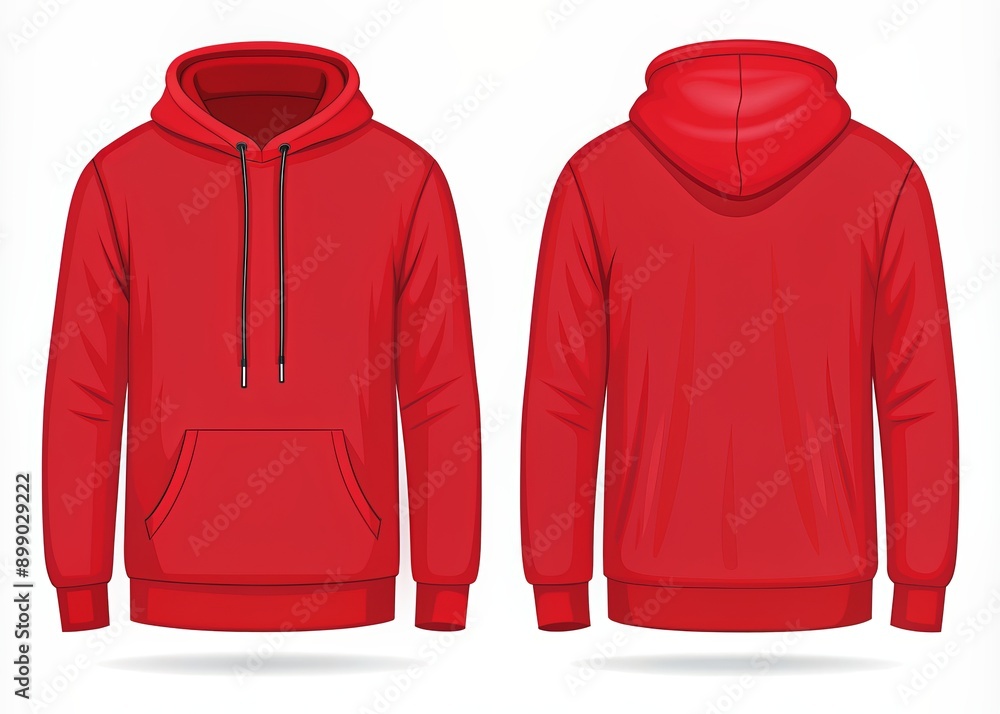 Vector illustration of a red hoodie with front and back views isolated ...