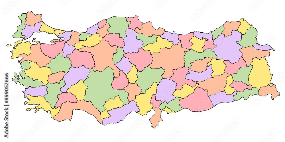 Turkey administrative map. states map of Türkiye with color, blank Map ...