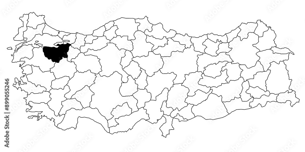 Map of Bursa ils province in Turkey country on white background. Single ...