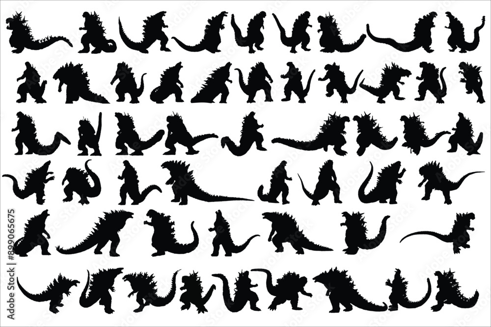 Godzilla silhouette vector set, stock illustration. Stock Vector ...