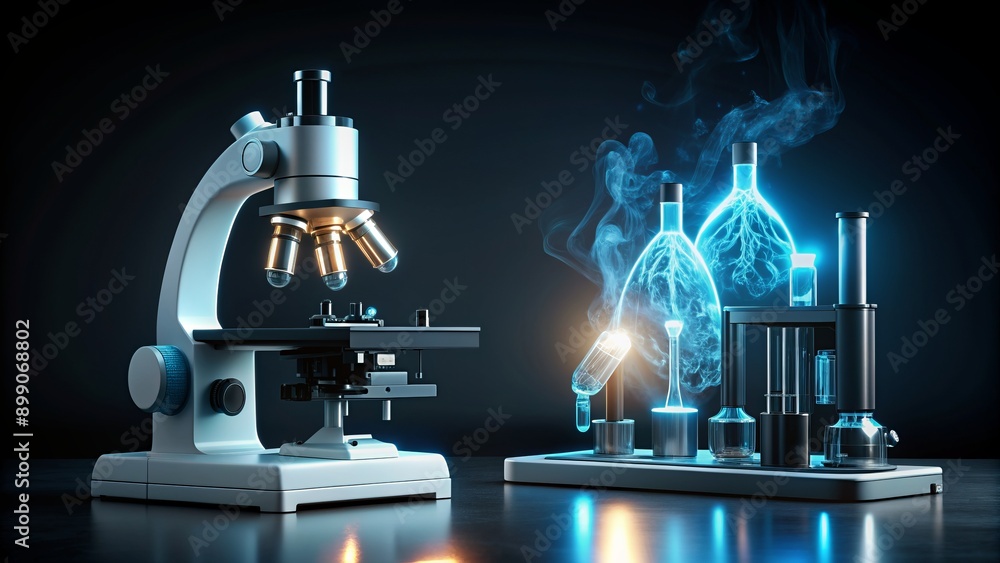 Sleek minimalist laboratory setup with futuristic microscopic machinery ...