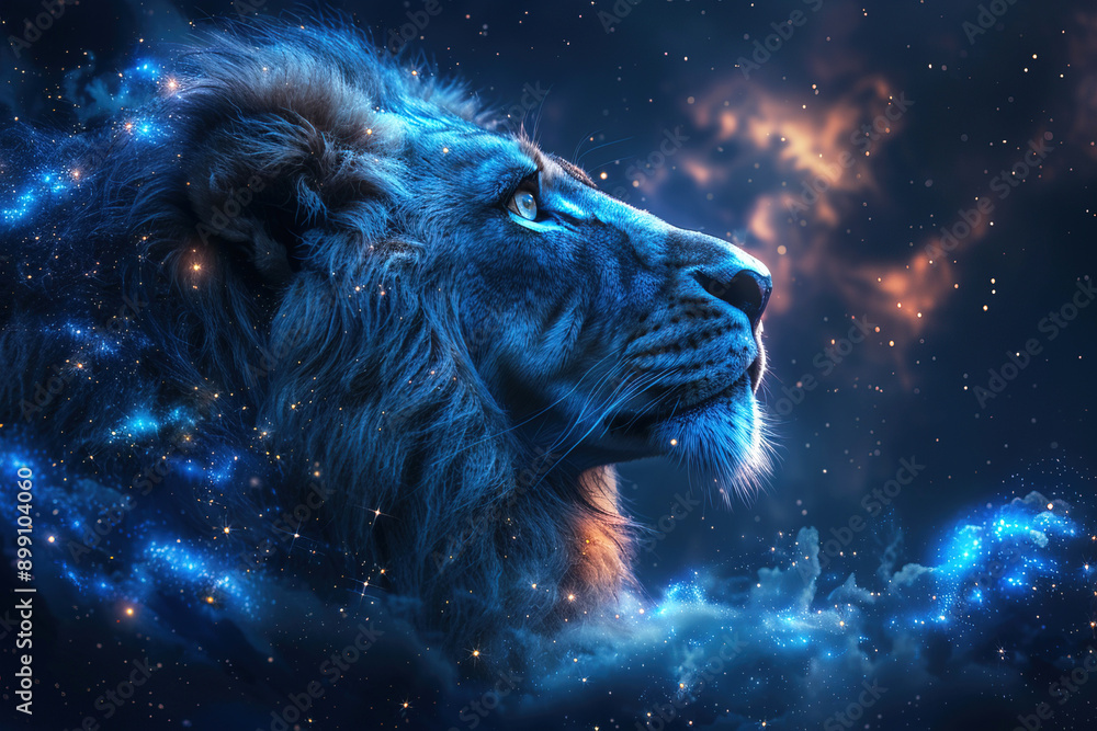 Leo predator with mane, man face symbol of constellation of zodiac ...
