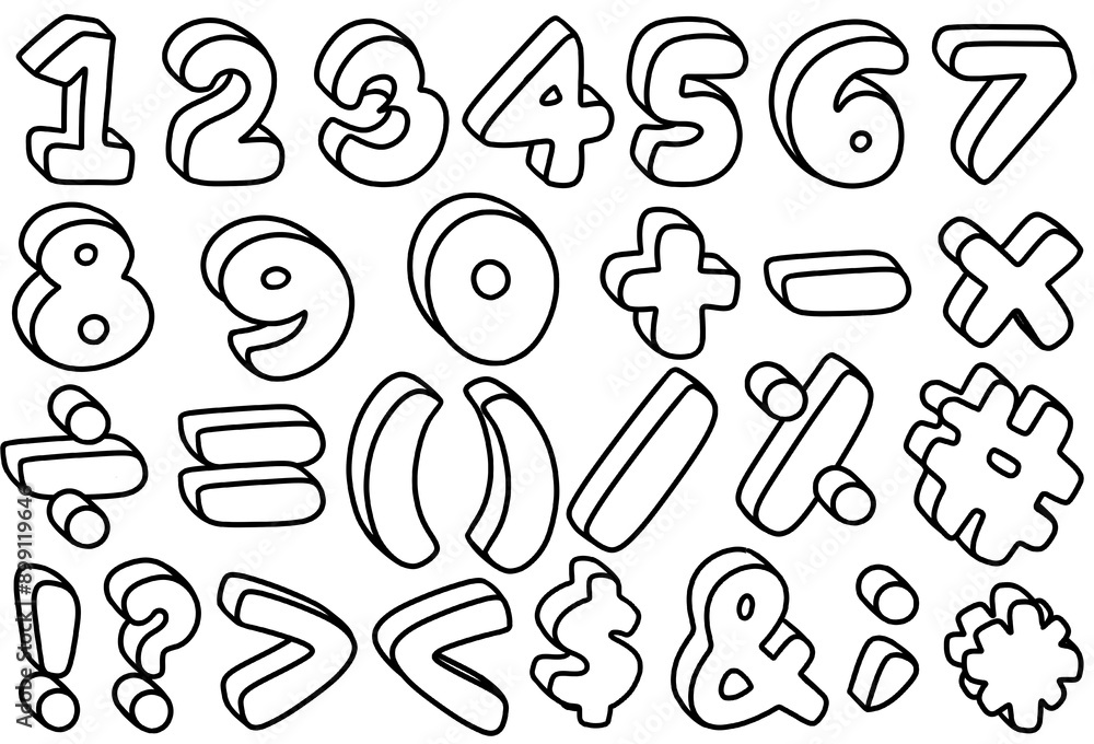 Cute style 1-0 and symbol png set Stock Illustration | Adobe Stock