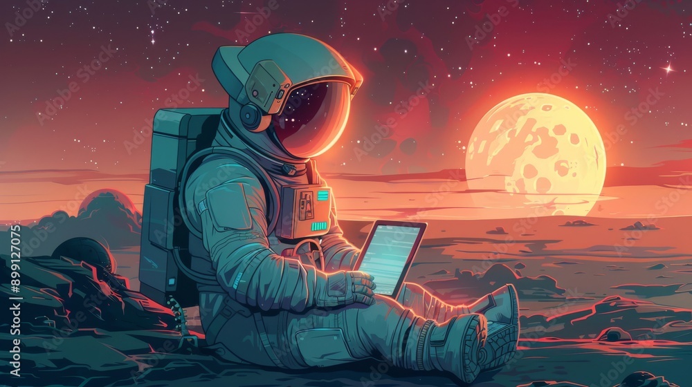 Astronaut communicating with mission control from the surface of an ...