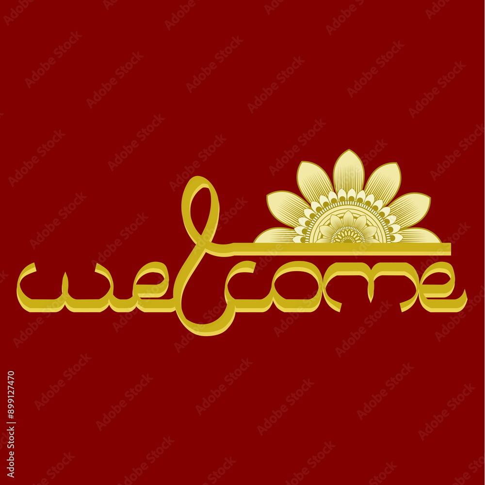 welcome text in indian sanskrit arabic font style, with red background ...