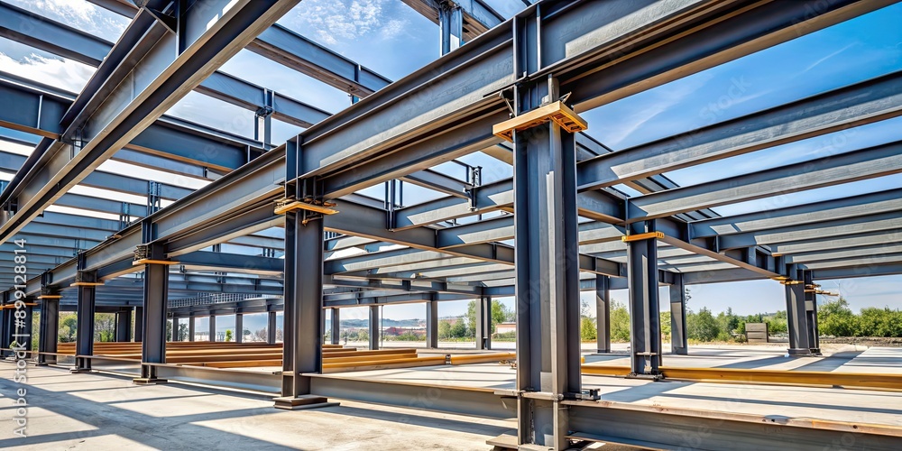 Realistic of sturdy iron i-beams and joists for modern building ...