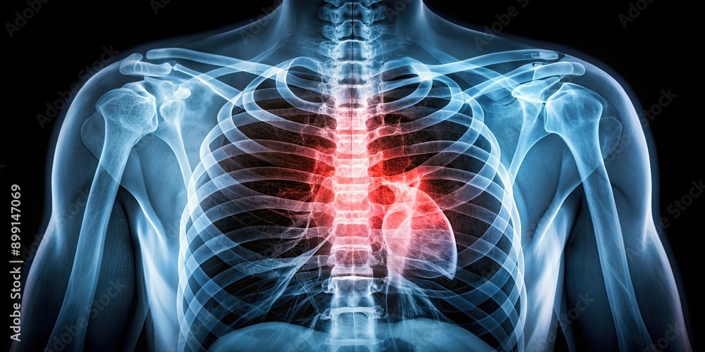 Chest X-ray image showing a rib fracture in a patient with blunt chest ...