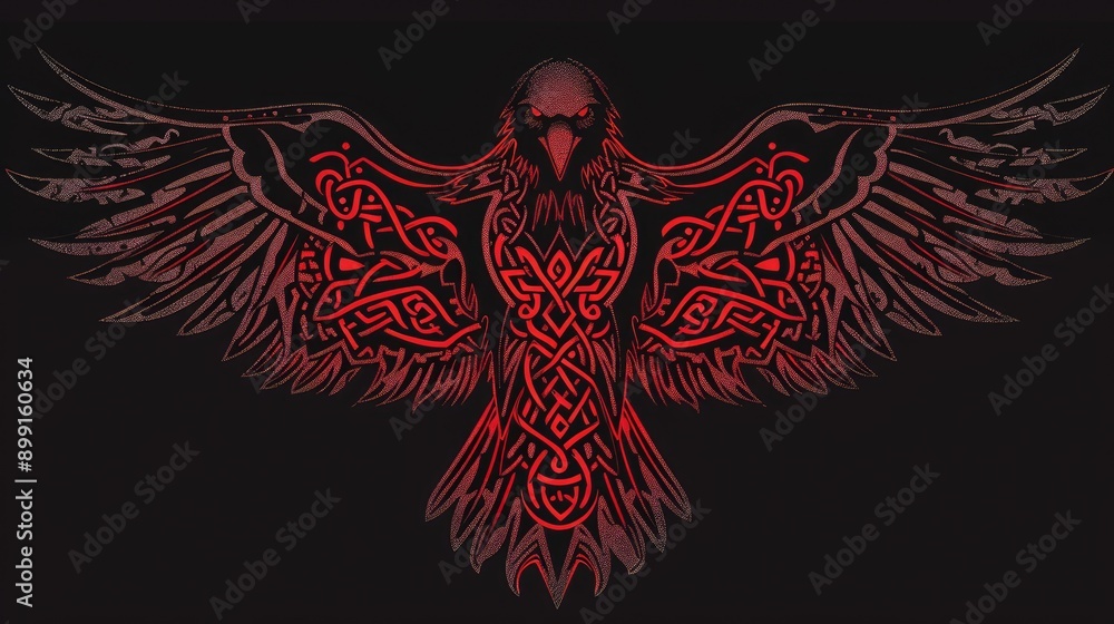 Celtic Norse knotwork raven with wings spread wide, featuring a black ...