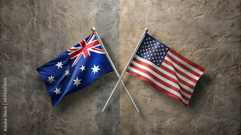 Double flag of USA and Australian flag waving with textured background ...