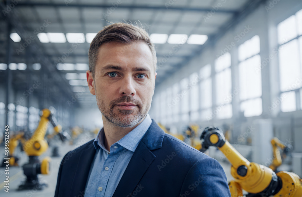 engineer amidst advanced robotic equipment. modern industry, automation ...