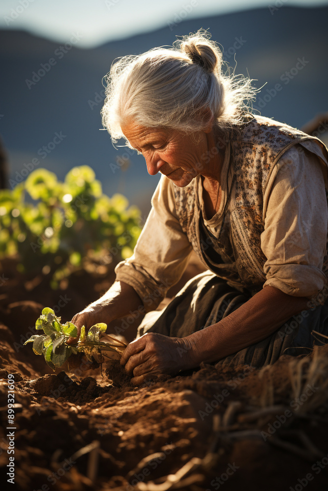 Vertical photo of an elderly woman, with white hair full of gray ...