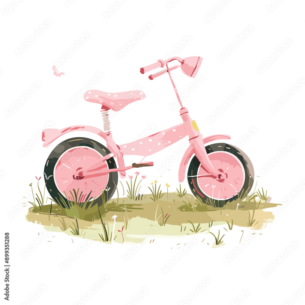 Pink bicycle with white polka dots, watercolor illustration. Perfect ...