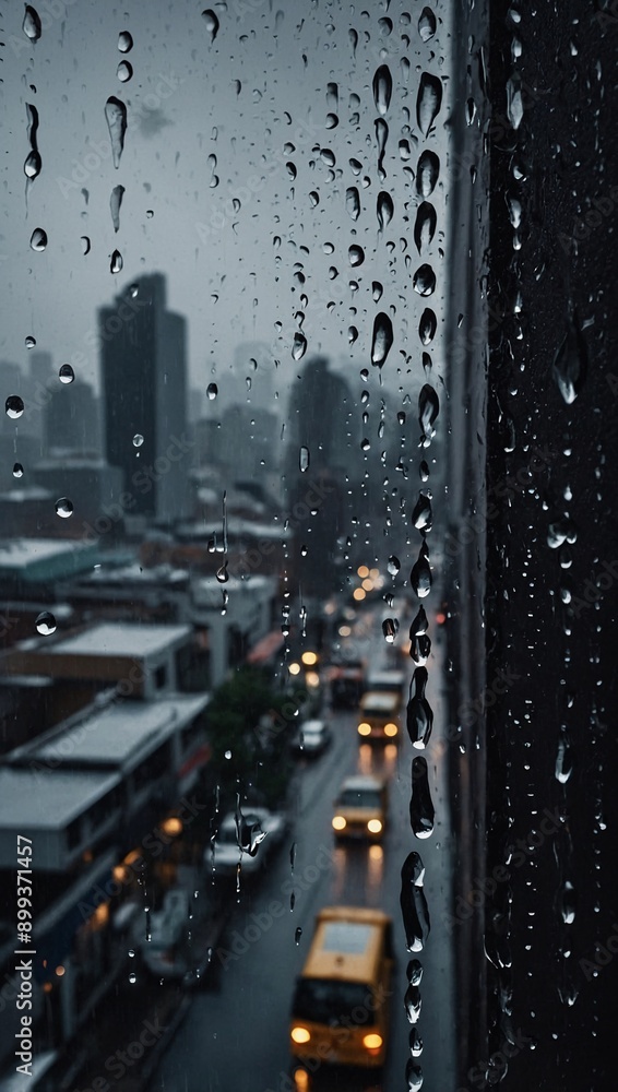 Overcast city rain HD wallpaper with window droplets and a muted city ...
