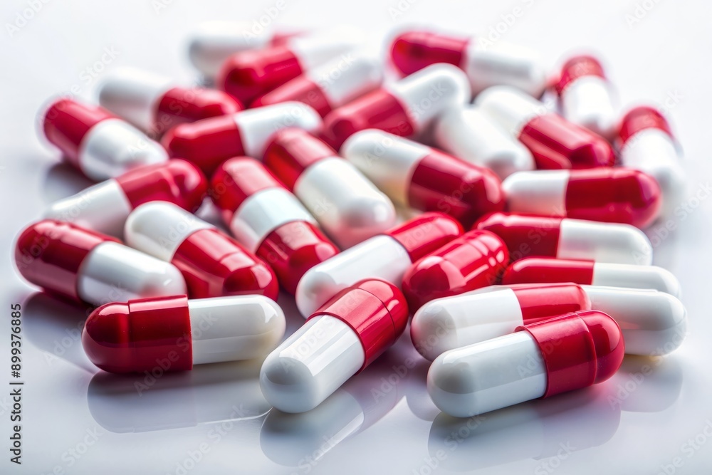 Prescription painkiller pills with white background and blank space ...