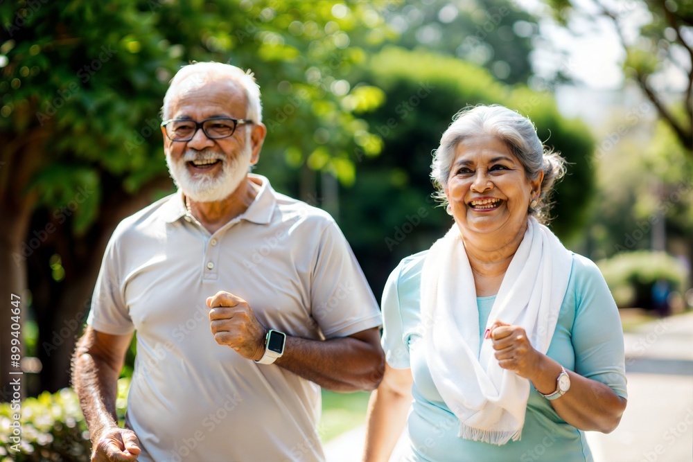 Healthy Indian Elderly Couple Jogging in Nature Stock Photo | Adobe Stock