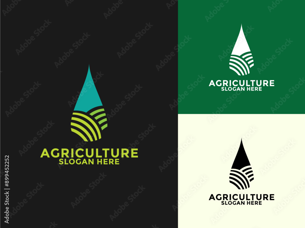 Water drop with field and Plant Vector logo design template for farming ...