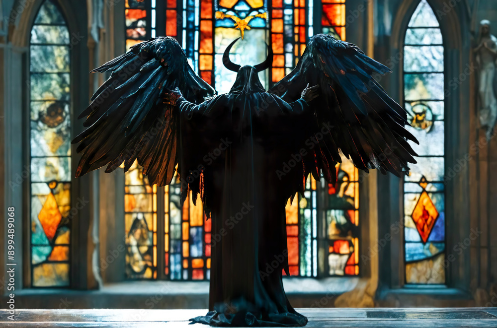 Ghostly witch figure haunting mansion, ghost in the castle on window ...