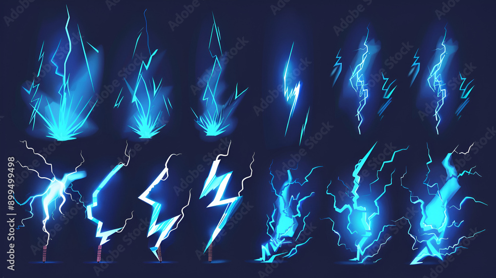 Cartoon lightning animation Animated frames of electric strike magic ...