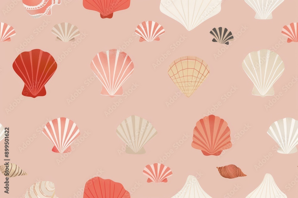 Top-down view of an assortment of stylized sea shells in a harmonious ...