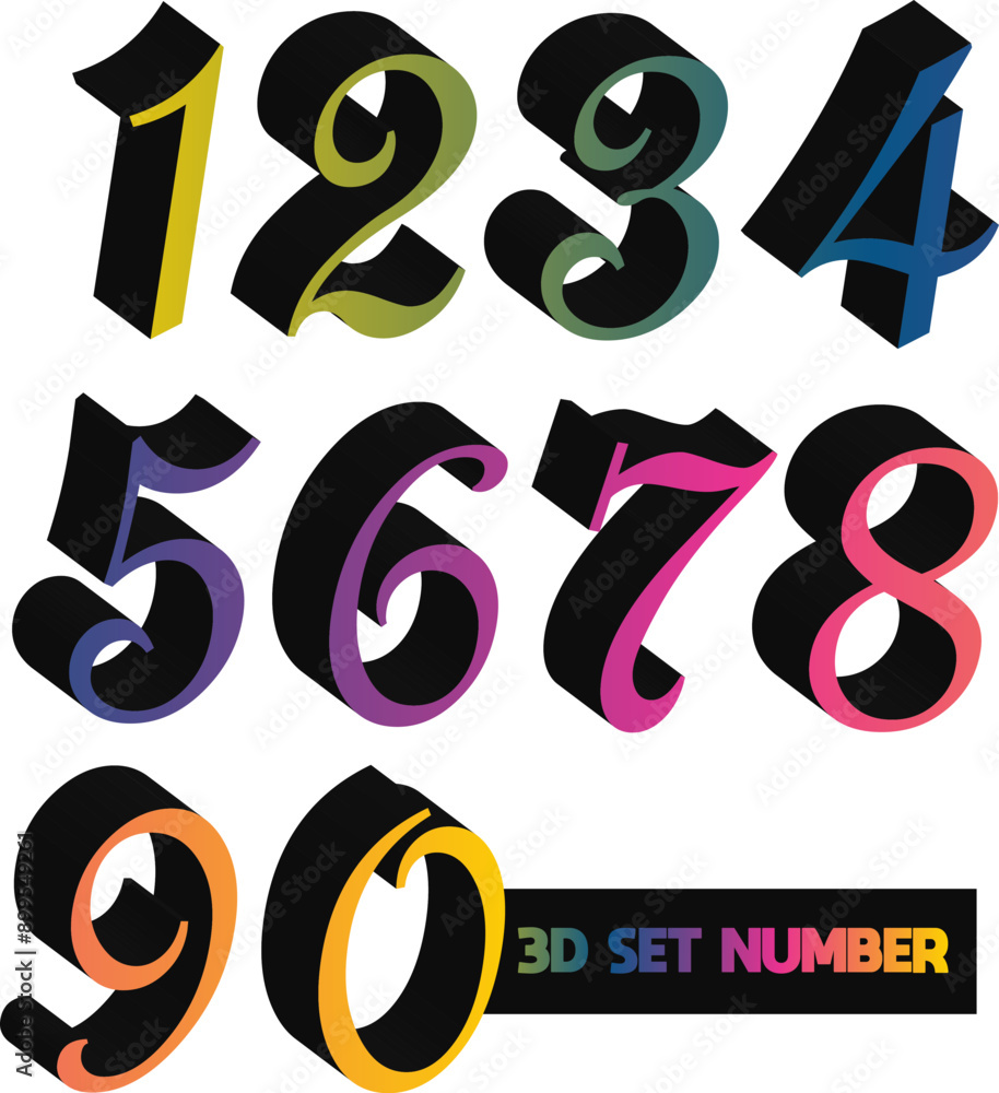 3d gradient numbers. Realistic light blue plastic digits render ...